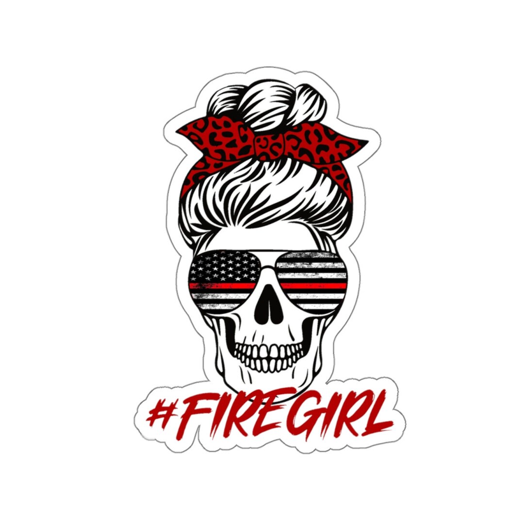 Firefighter Girlfriend Girl Sticker Vinyl Decal Skull Art Thin Red Line ...