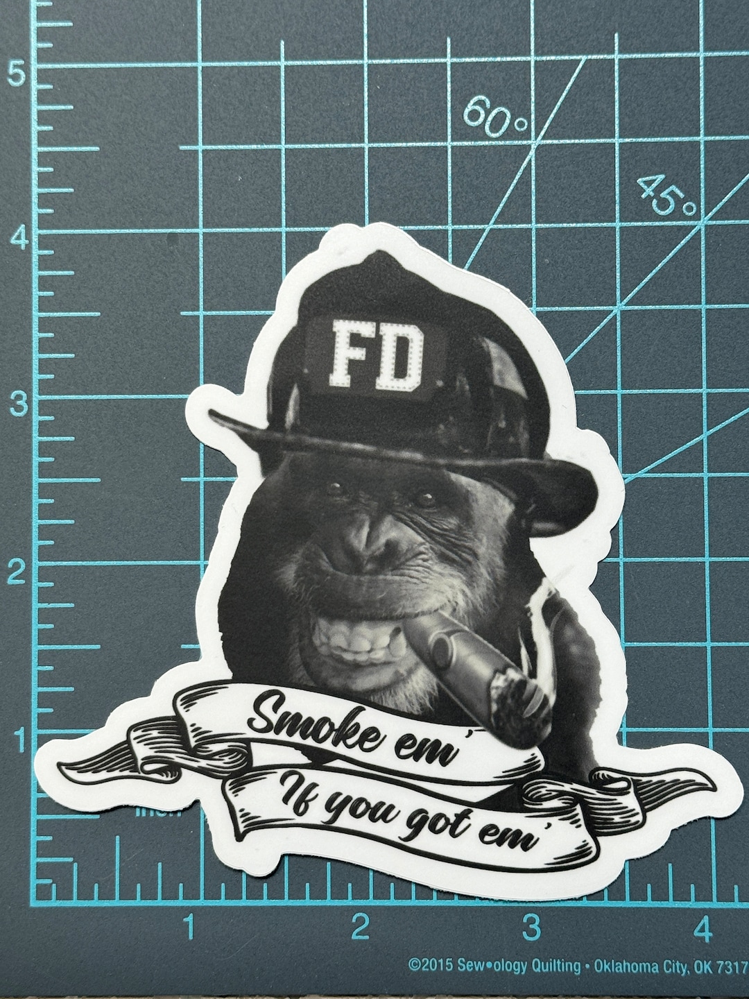 Smoking Monkey Firefighter Sticker Decal Gift Idea Fireman Helmet Cigar ...