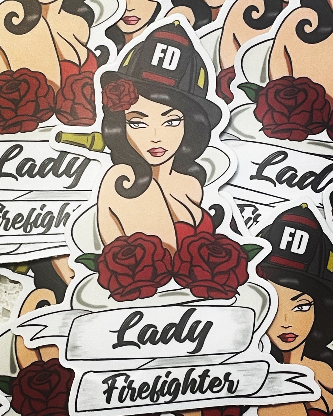 4 Lady Firefighter Pinup Girl Vinyl Sticker - Etsy