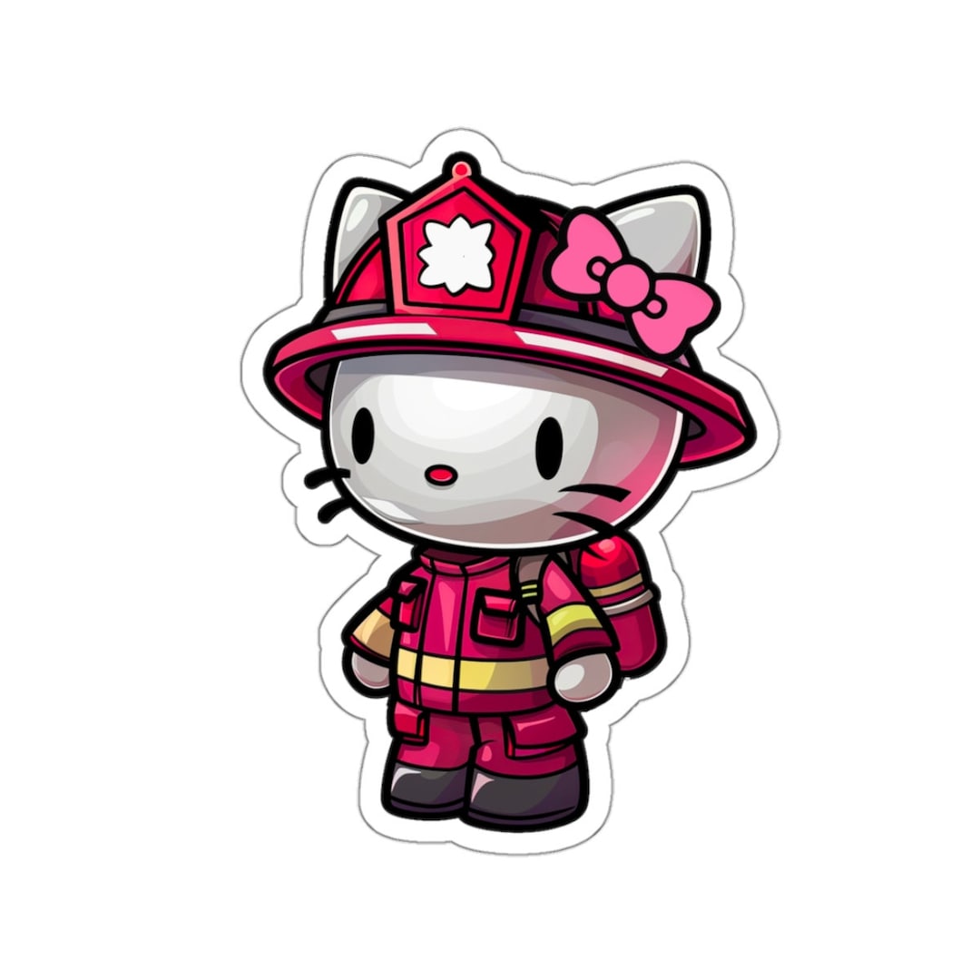 Hello Kitty Firefighter Fireman Hero Illustration Fan Artwork SCBA Pink ...