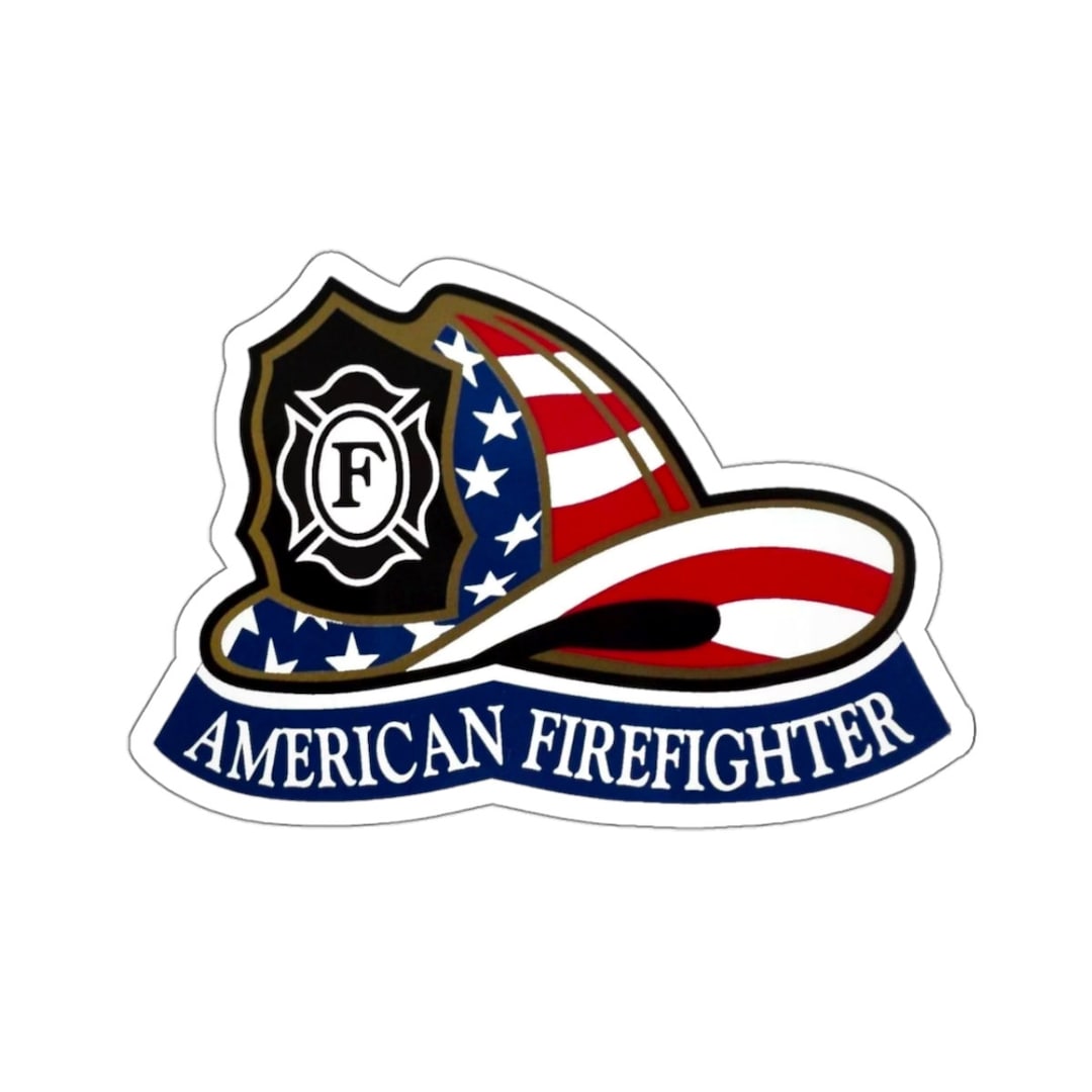 American Firefighter Flag Sticker Decal Fireman Helmet Pride Red White ...