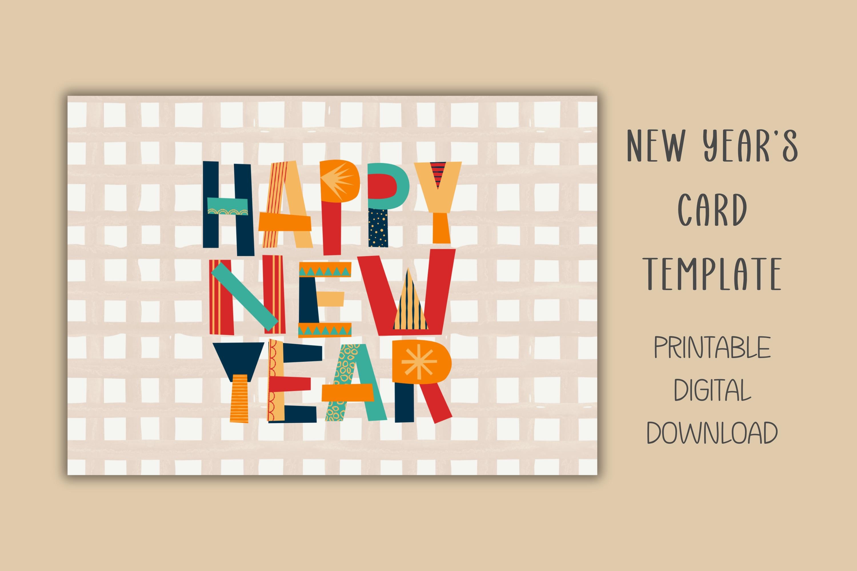 Happy New Years Card 5x7 in Printable Template Easy to Print at Home ...