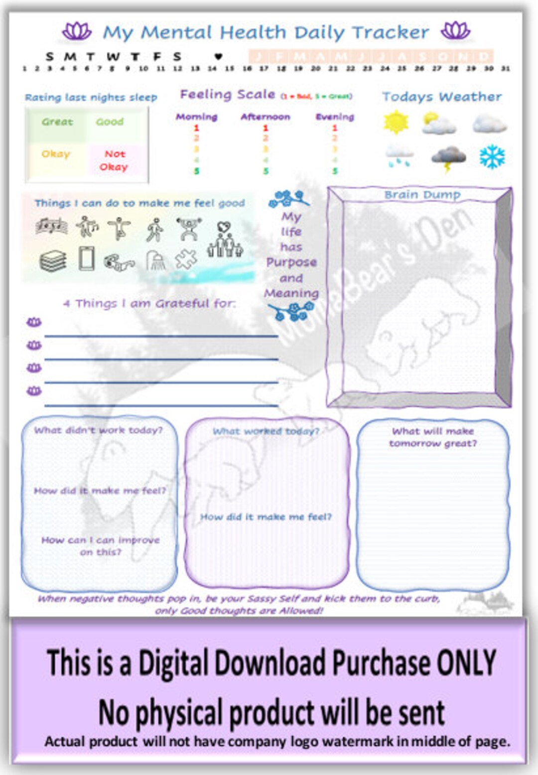 Mental Health Daily Tracker Digital PDF - Etsy
