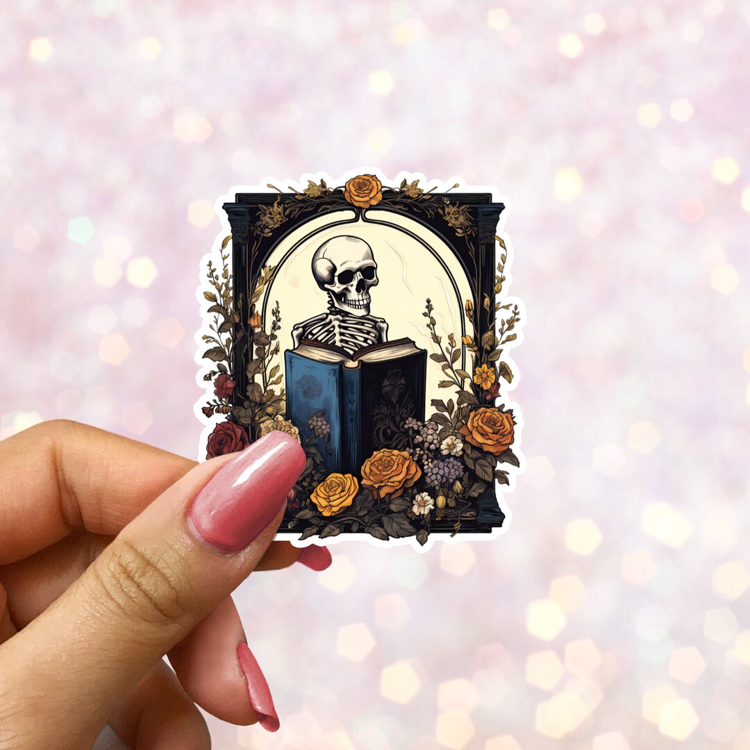 The Reader Skeleton Floral Holographic Stickers | Bookish Sticker |the ...
