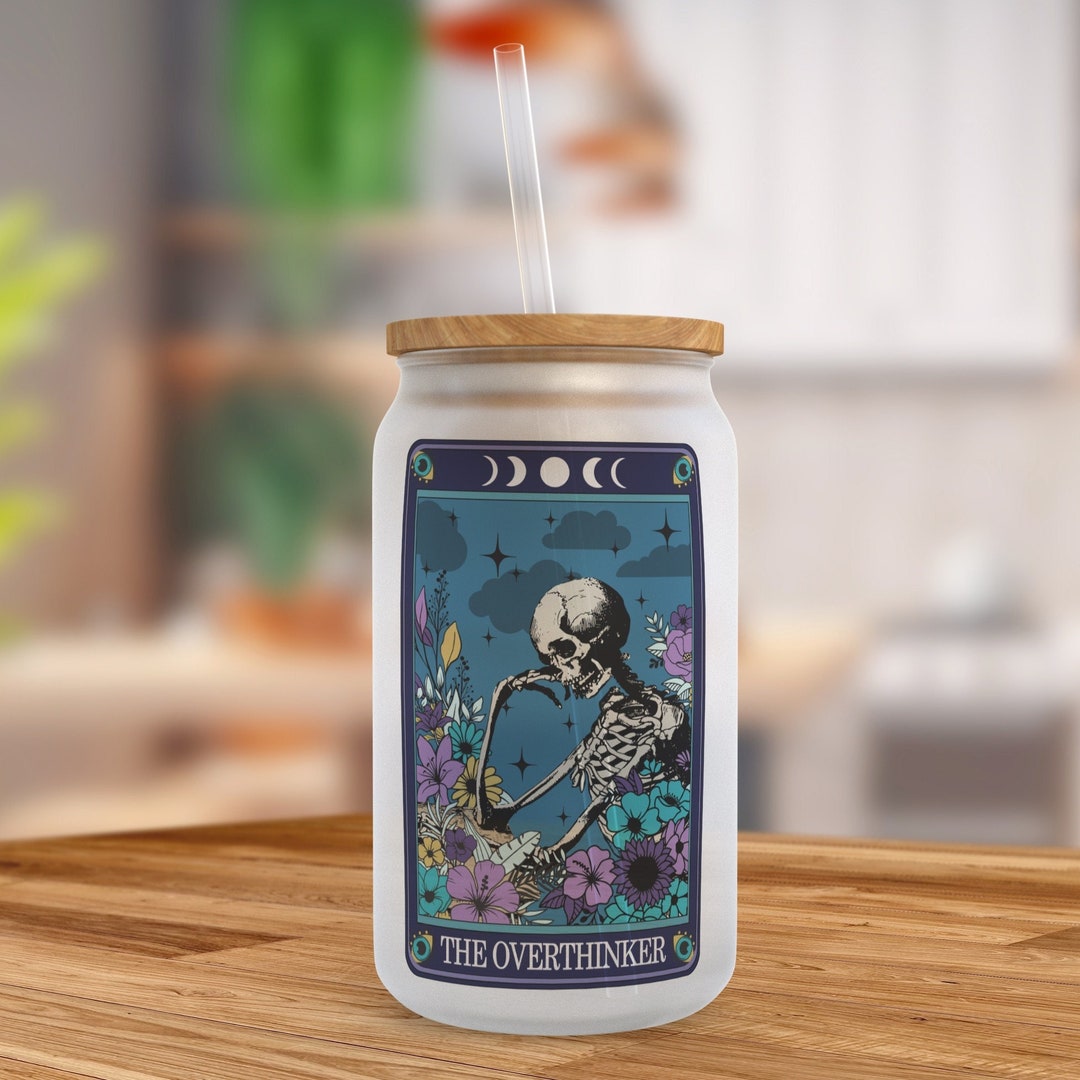 The Overthinker Iced Coffee Glass Can Tarot Card Bookish Ts The