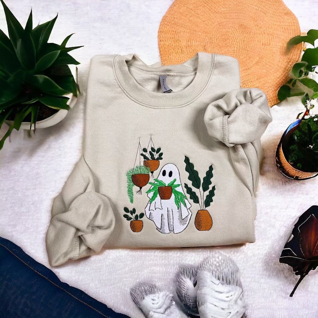 Cute Ghost Embroidered Sweatshirt Plant Lady Sweatshirt Halloween Mom ...