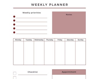 Instant Download Weekly Planner Pink - Etsy