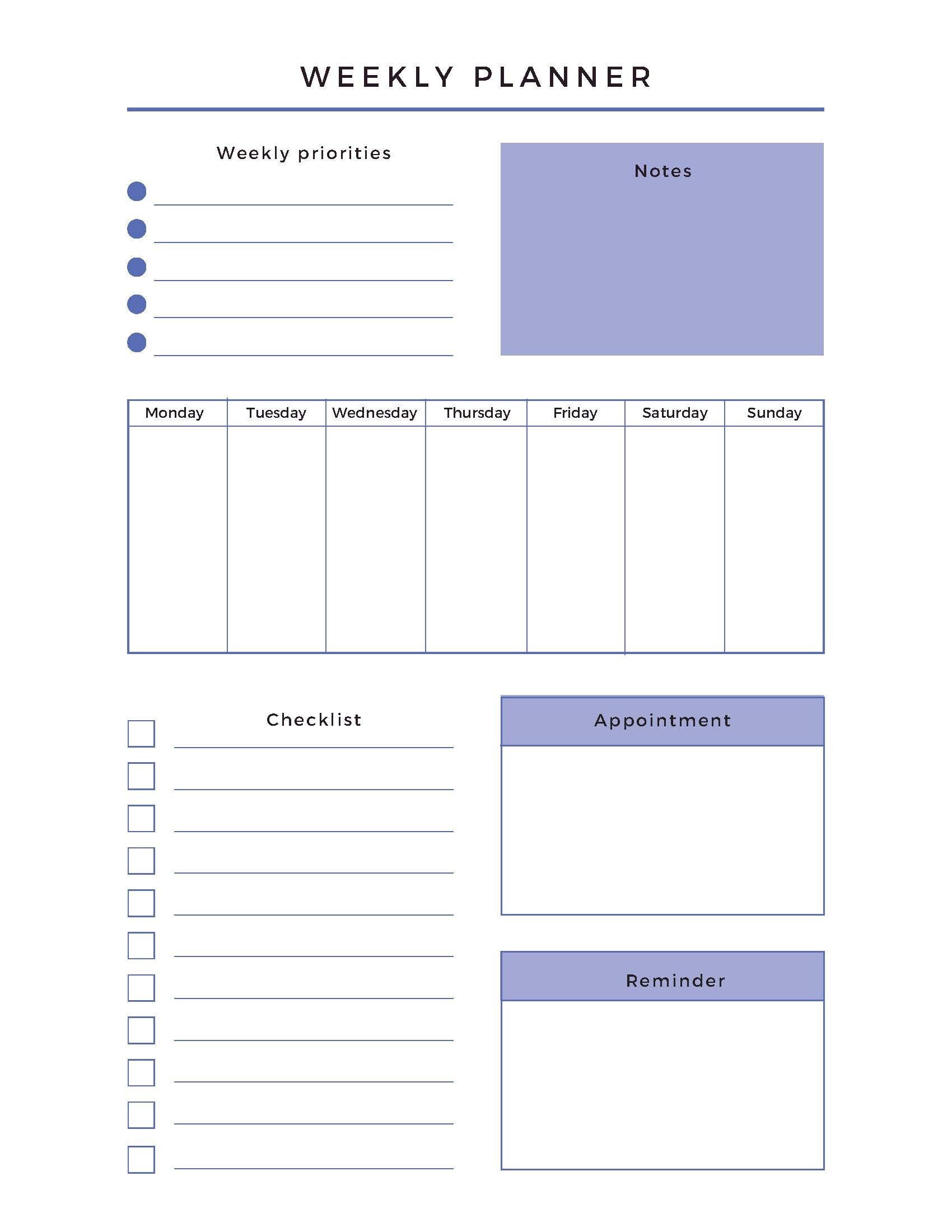 Weekly Planner, Printable, to Do List, Weekly Agenda, Weekly Journal ...