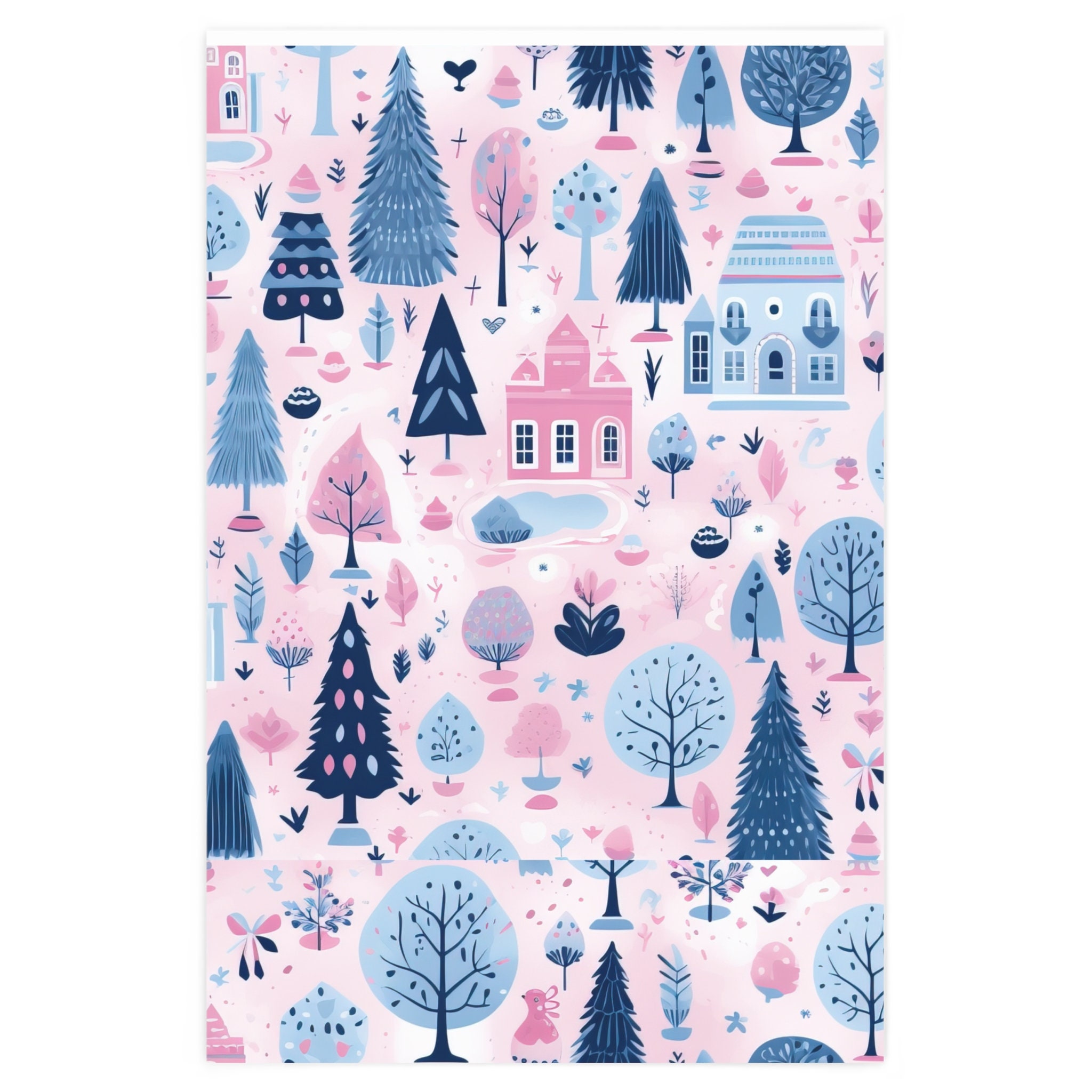 Pink and Blue Houses Wrapping Paper Retro Christmas Wrapping Paper ...