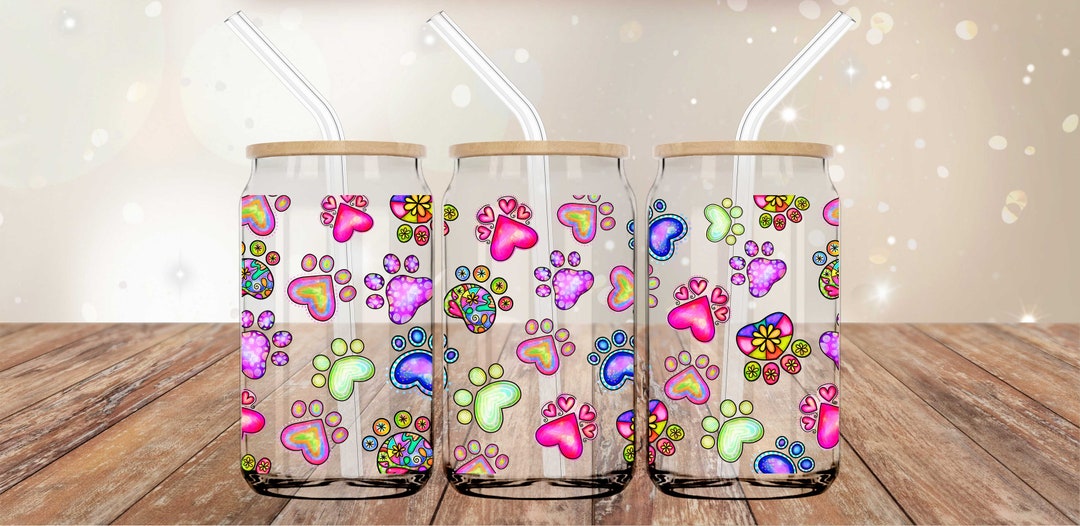 Colorful Paws UVDTF 16oz Cup Wrap | Cup Wrap for Glass Can | UV DTF ...