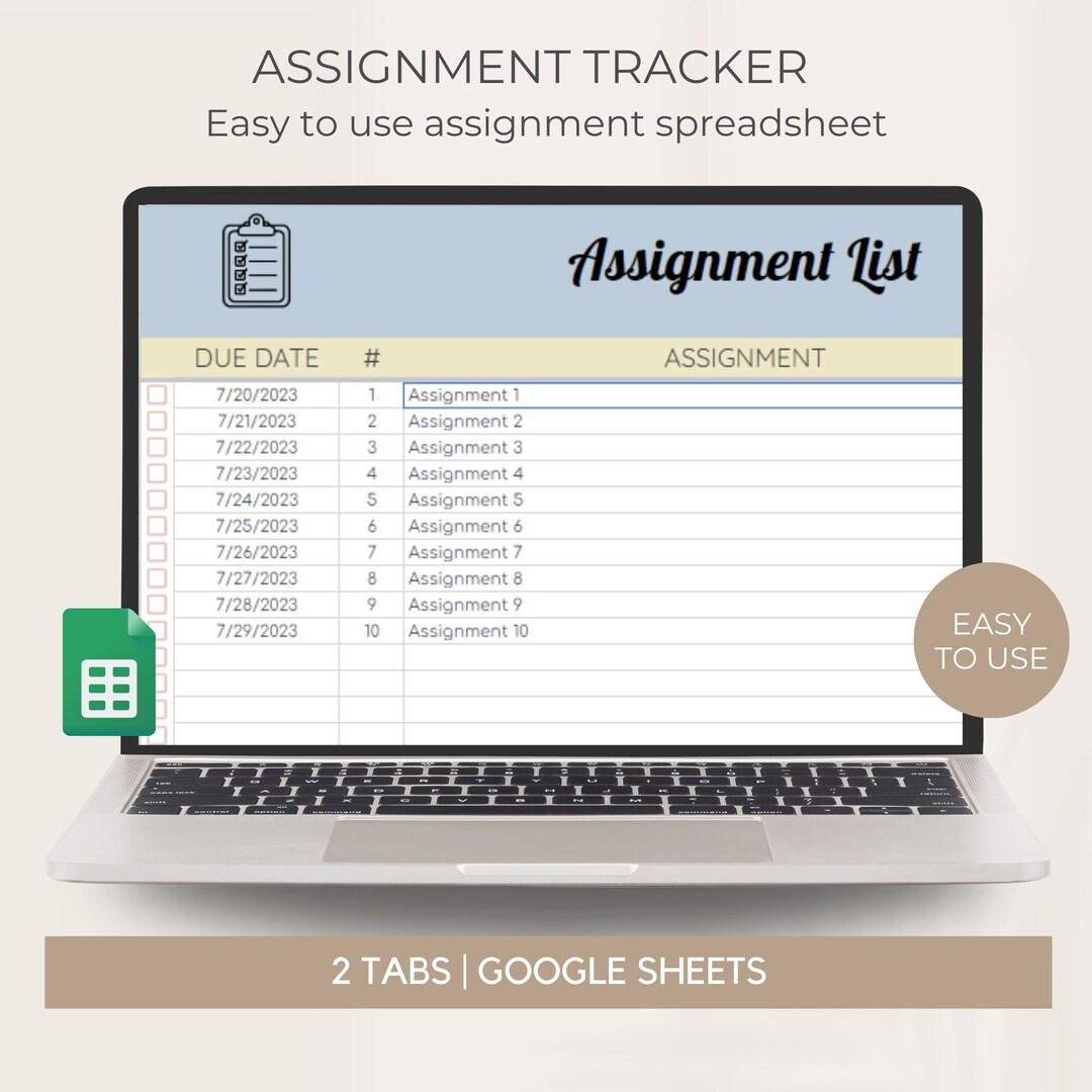 Simple Assignment Tracker Spreadsheet With 2 Tabs to Keep Track of ...