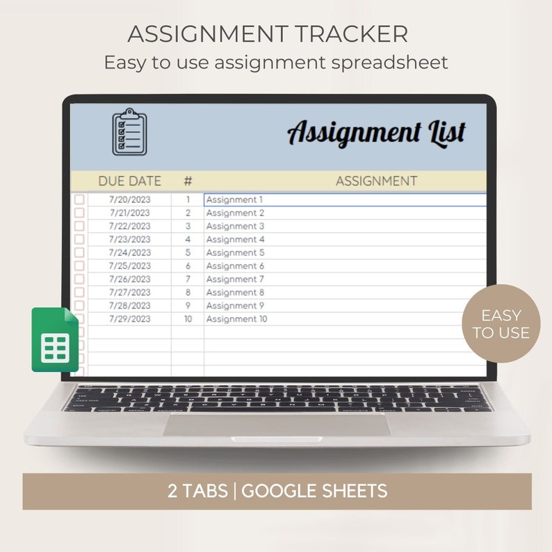 Simple Assignment Tracker Spreadsheet With 2 Tabs to Keep Track of ...