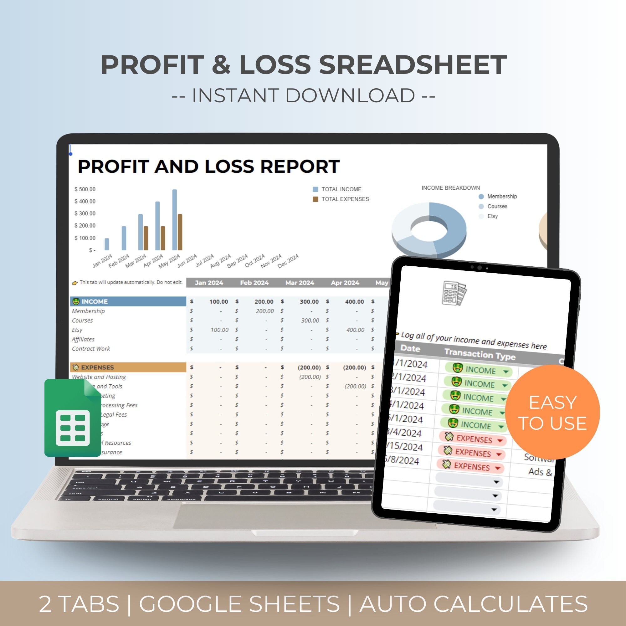 Profit and Loss Report Spreadsheet: Google Sheets Budget Template ...
