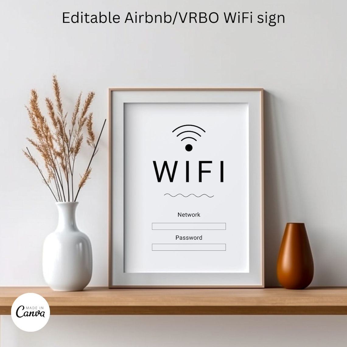 WIFI Template, Editable Canva Wifi Template for Airbnb and VRBO, Vacation Rental WIFI, Instant ...