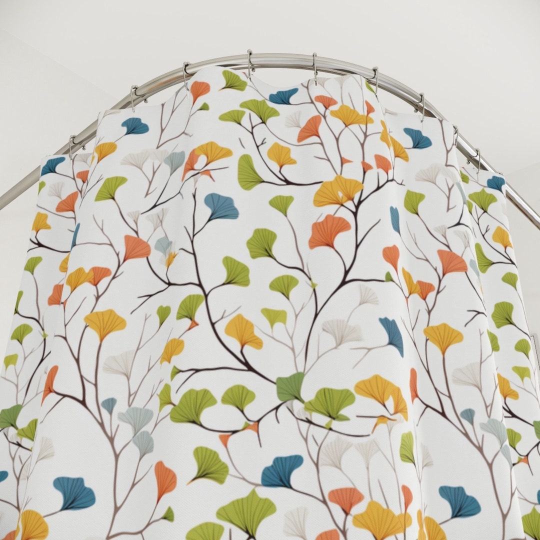 Ginkgo Leaf Botanical Art Shower Curtain, Rainbow Colored Pattern, Gift ...