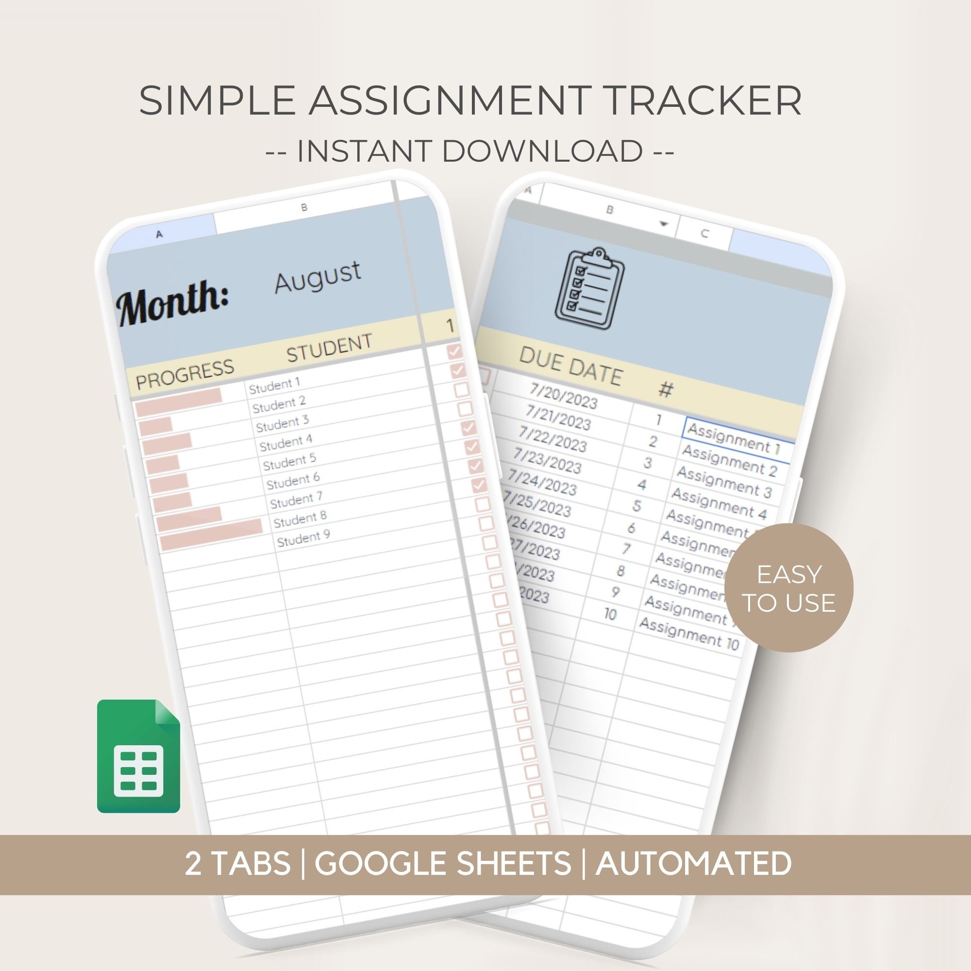 Simple Assignment Tracker Spreadsheet With 2 Tabs to Keep Track of ...