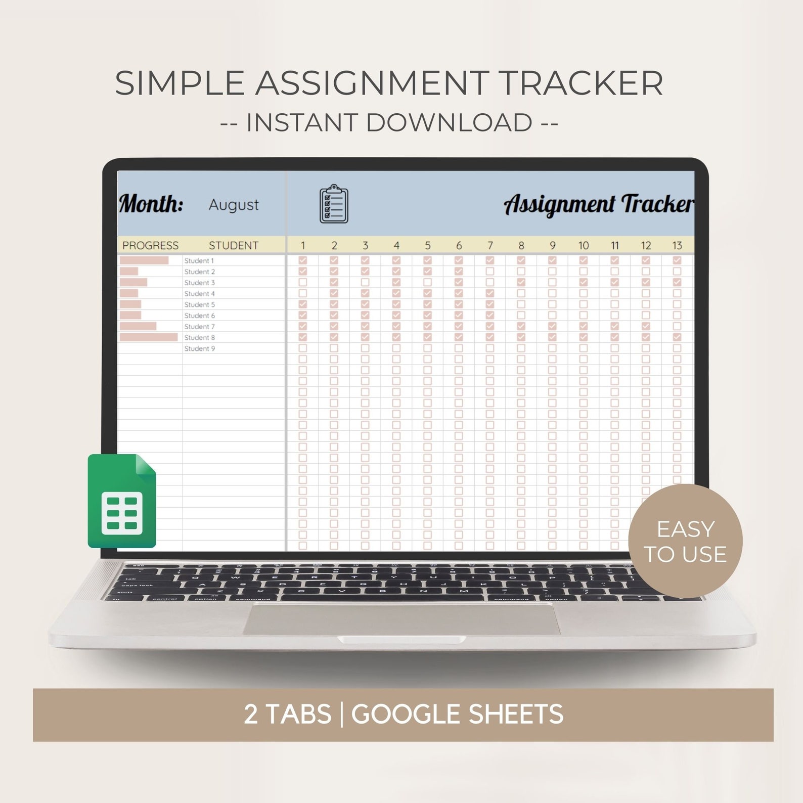 Simple Assignment Tracker Spreadsheet With 2 Tabs to Keep Track of ...