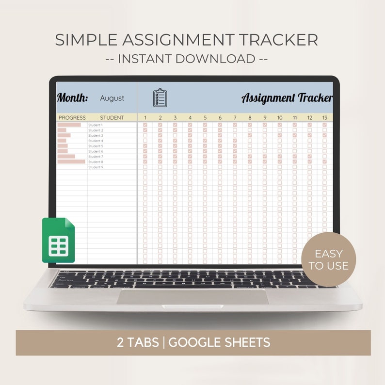 Simple Assignment Tracker Spreadsheet With 2 Tabs to Keep Track of ...