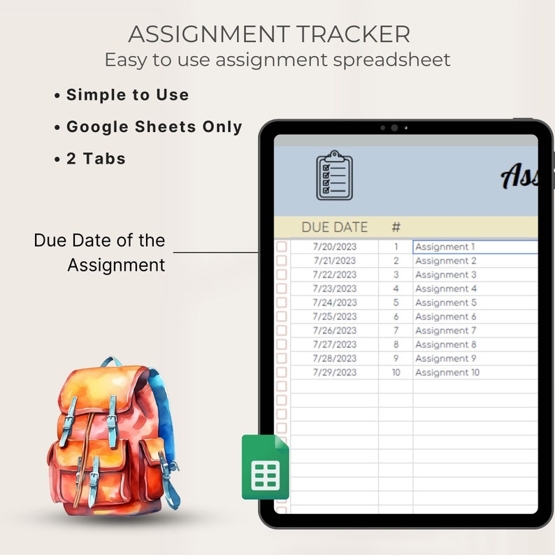 Simple Assignment Tracker Spreadsheet With 2 Tabs to Keep Track of ...