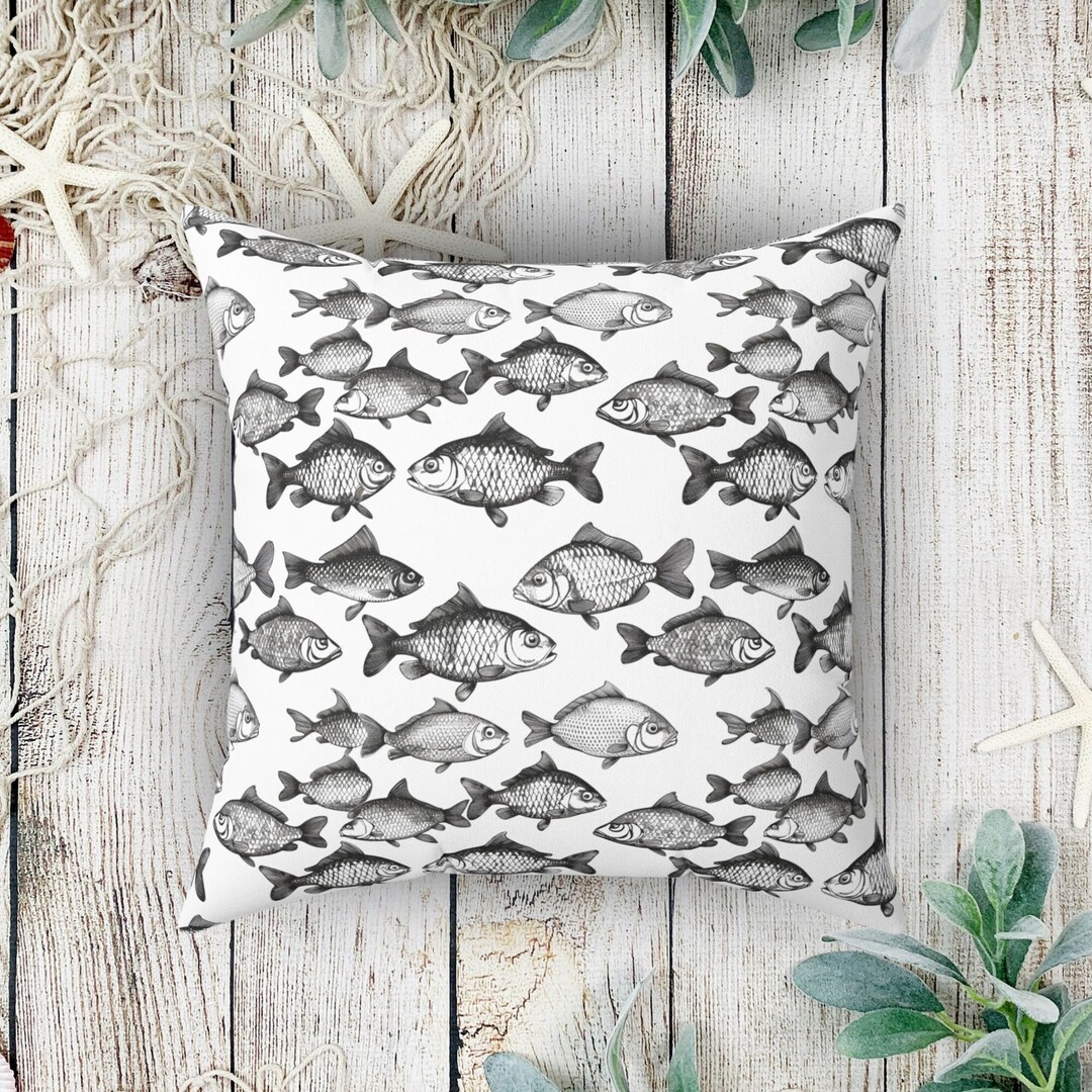 Beach House Nautical Fish Pillow Boho Cottagecore Decor for Farmhouse ...