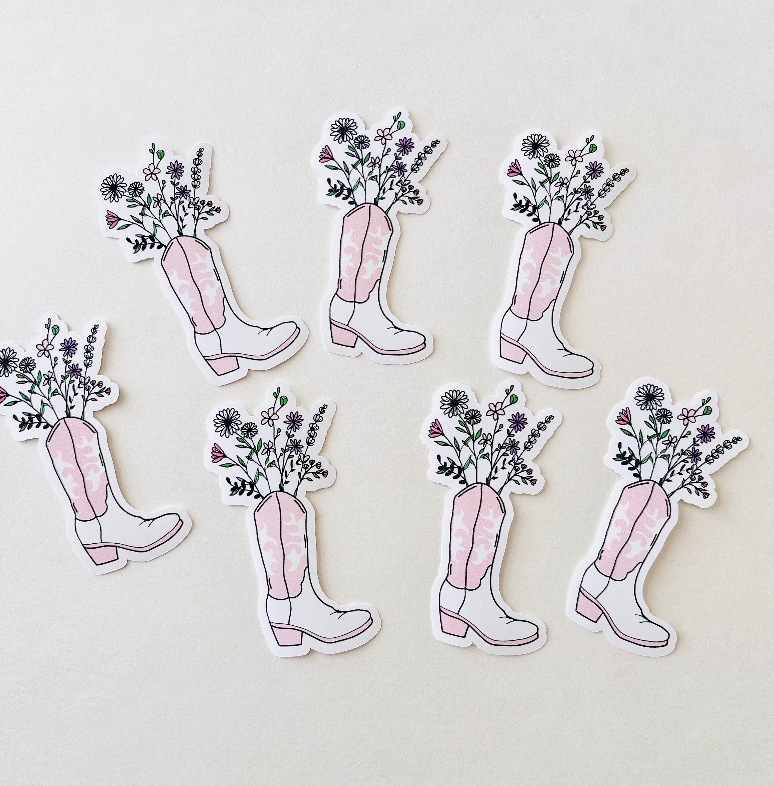 Cute Pink Cowboy Boot Sticker With Flowers - Etsy