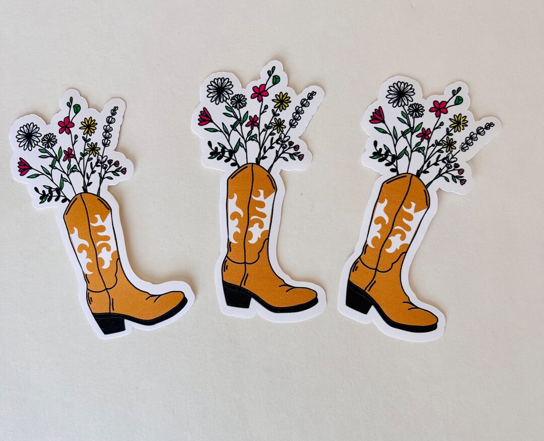 Cute Cowboy Boot Sticker With Flowers - Etsy