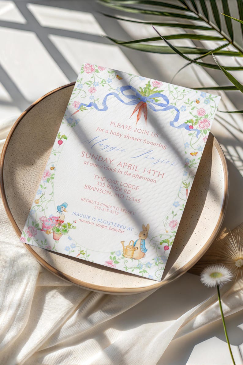 Watercolor Bunny, Baby Shower Invitation, Storybook Theme, Rabbit ...