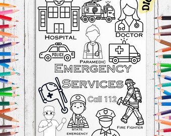 Emergency Services Coloring in Activity, 111, Quiet Activity for Kids ...