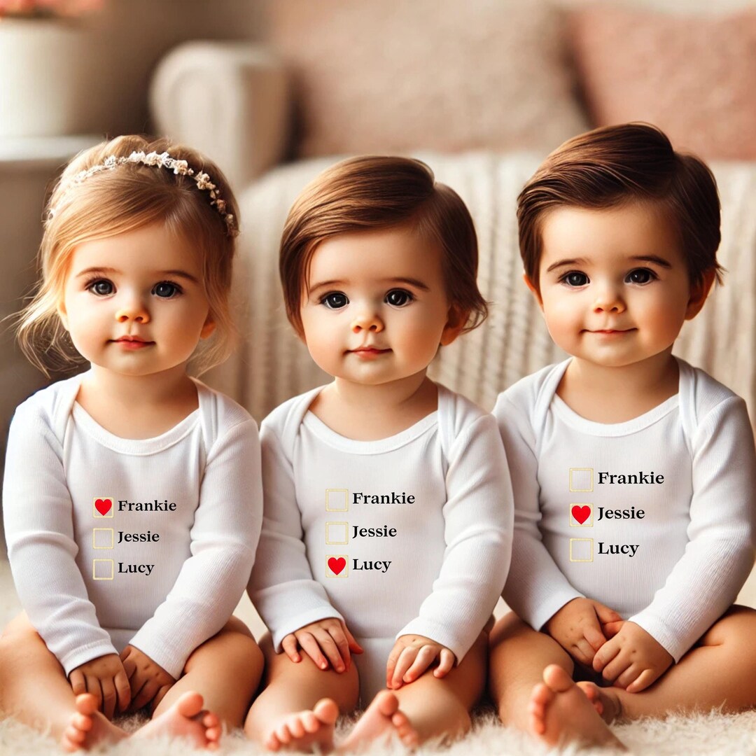 Triplet Name Checklist Bodysuit, Triplet Baby Announcement, Welcome to ...