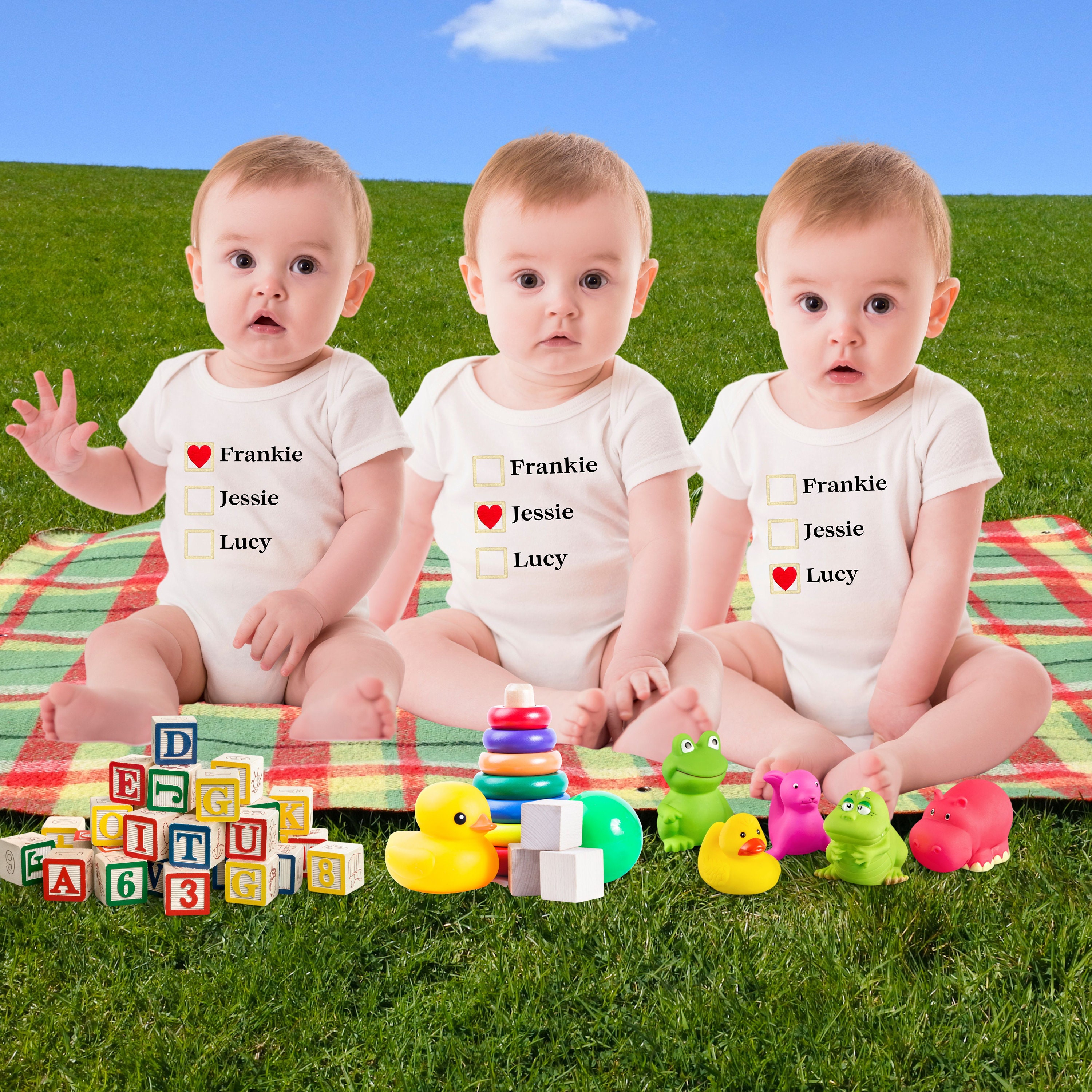 Triplet Name Checklist Bodysuit, Triplet Baby Announcement, Welcome to ...
