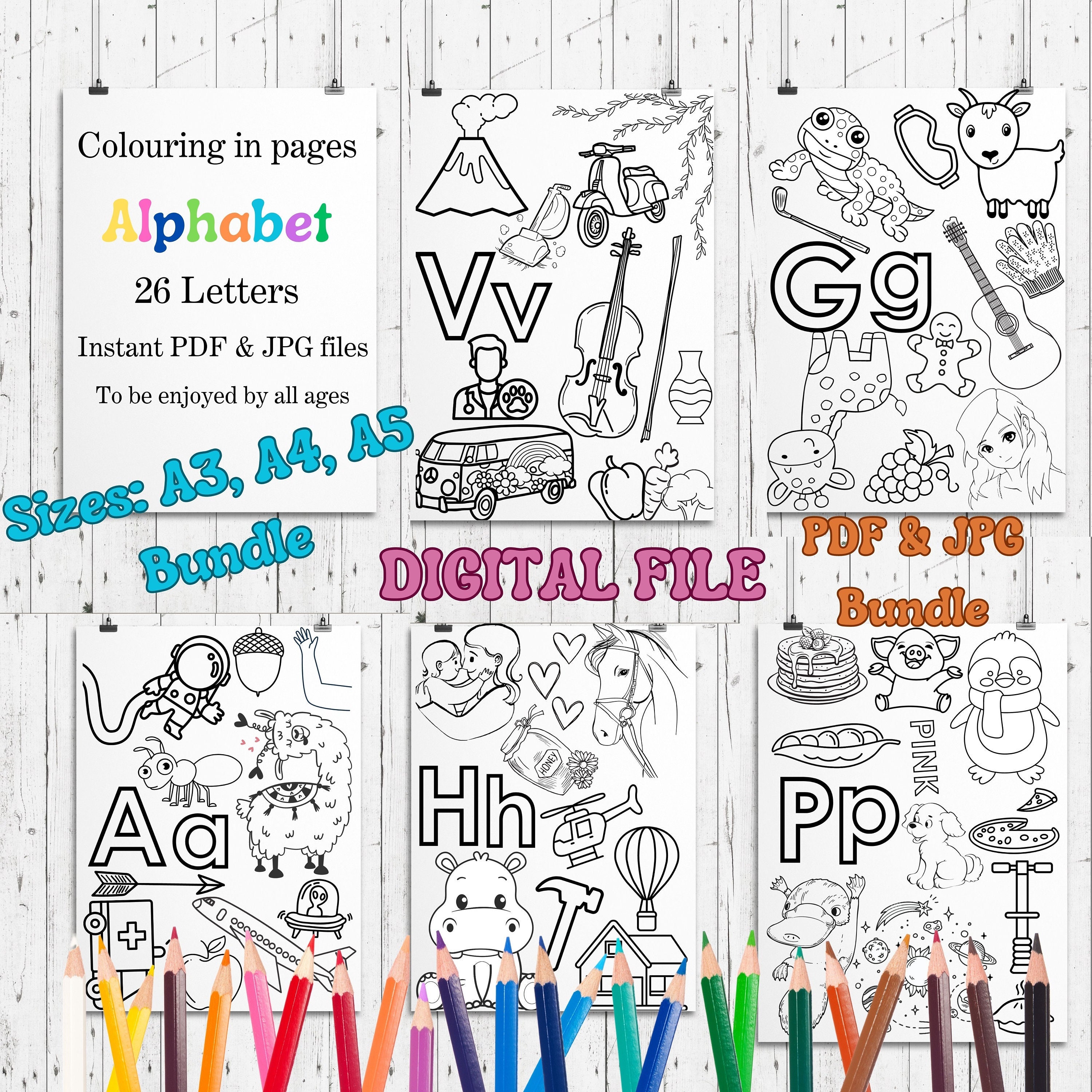 Alphabet Colouring in Pages English Alphabet Coloring in - Etsy