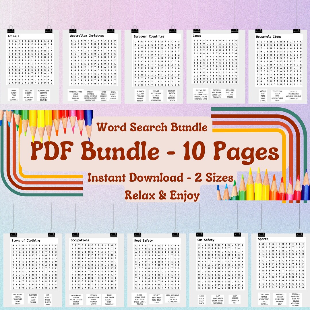 Word Search Puzzle Bundle, Kids Word Searches, Quiet Activity Idea ...