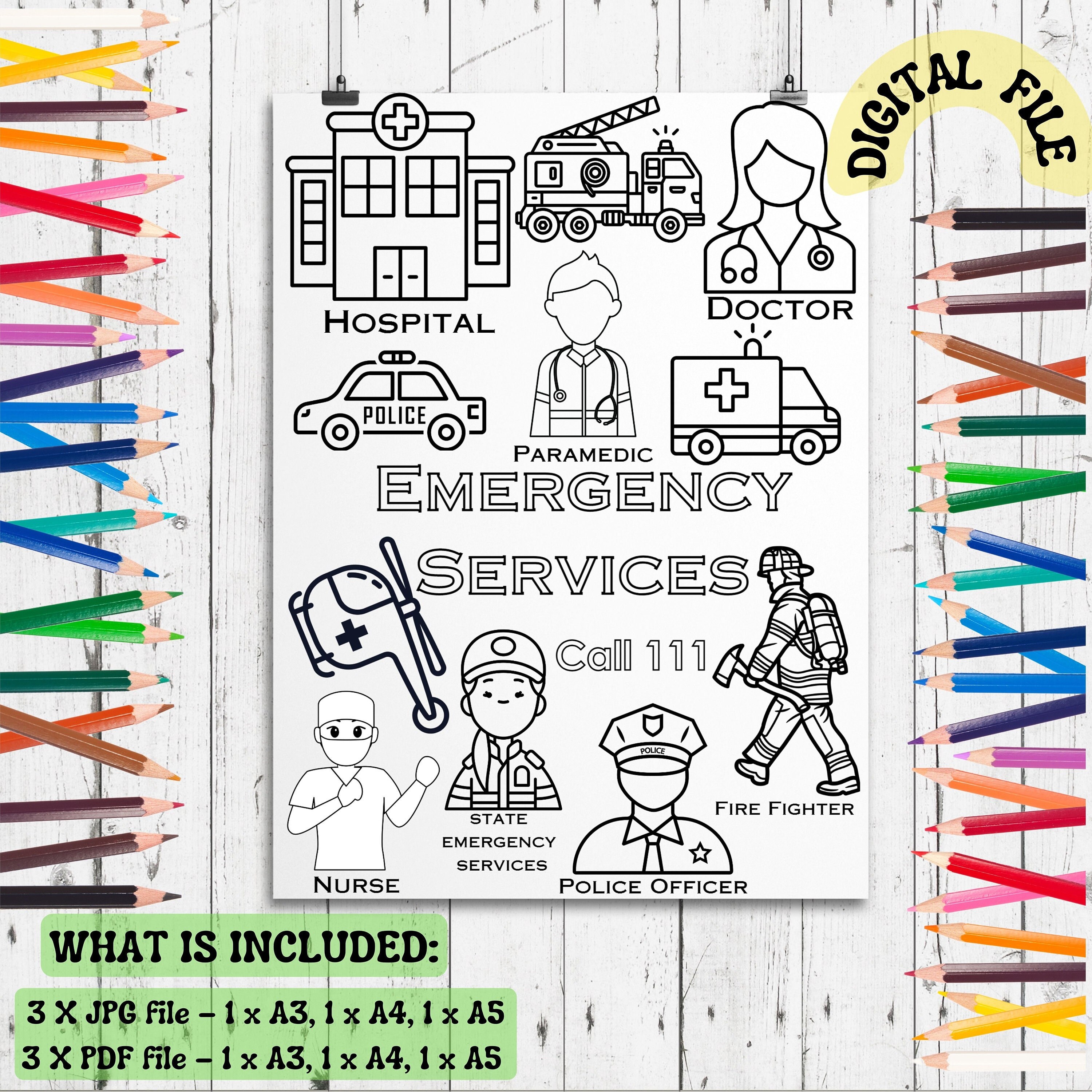 Emergency Services Coloring in Activity 111 Quiet Activity - Etsy