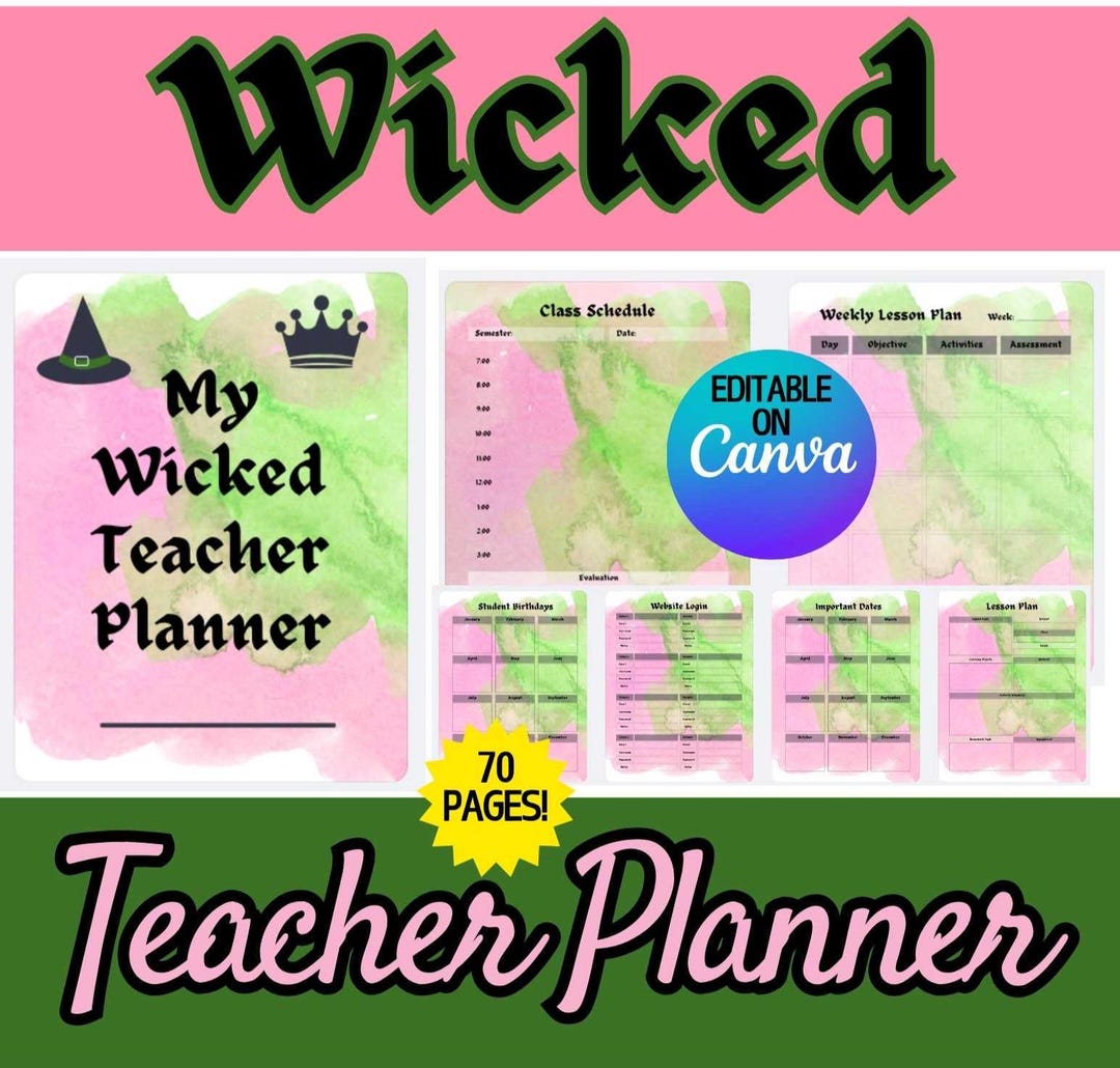 Wicked Theme Editable Teacher Lesson Plan Planner Book | Customizable ...