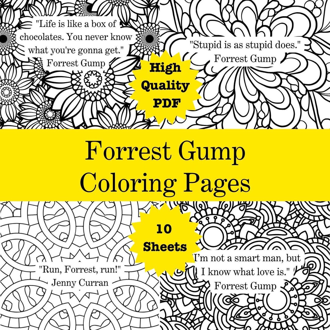 Coloring Pages for Adults Forrest Gump Famous Popular Quotes Perfect ...