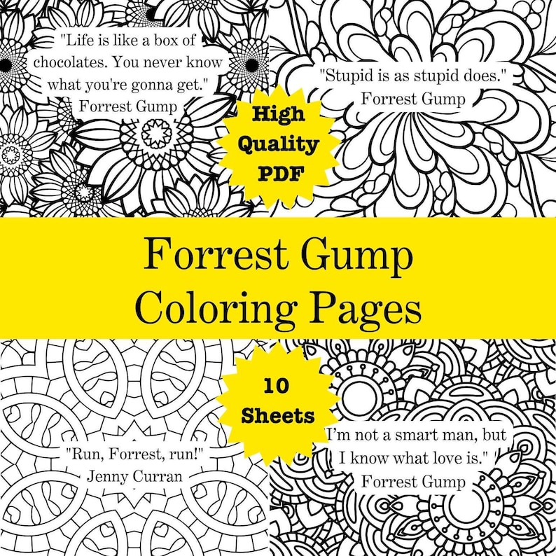 Coloring Pages for Adults Forrest Gump Famous Popular Quotes Perfect ...