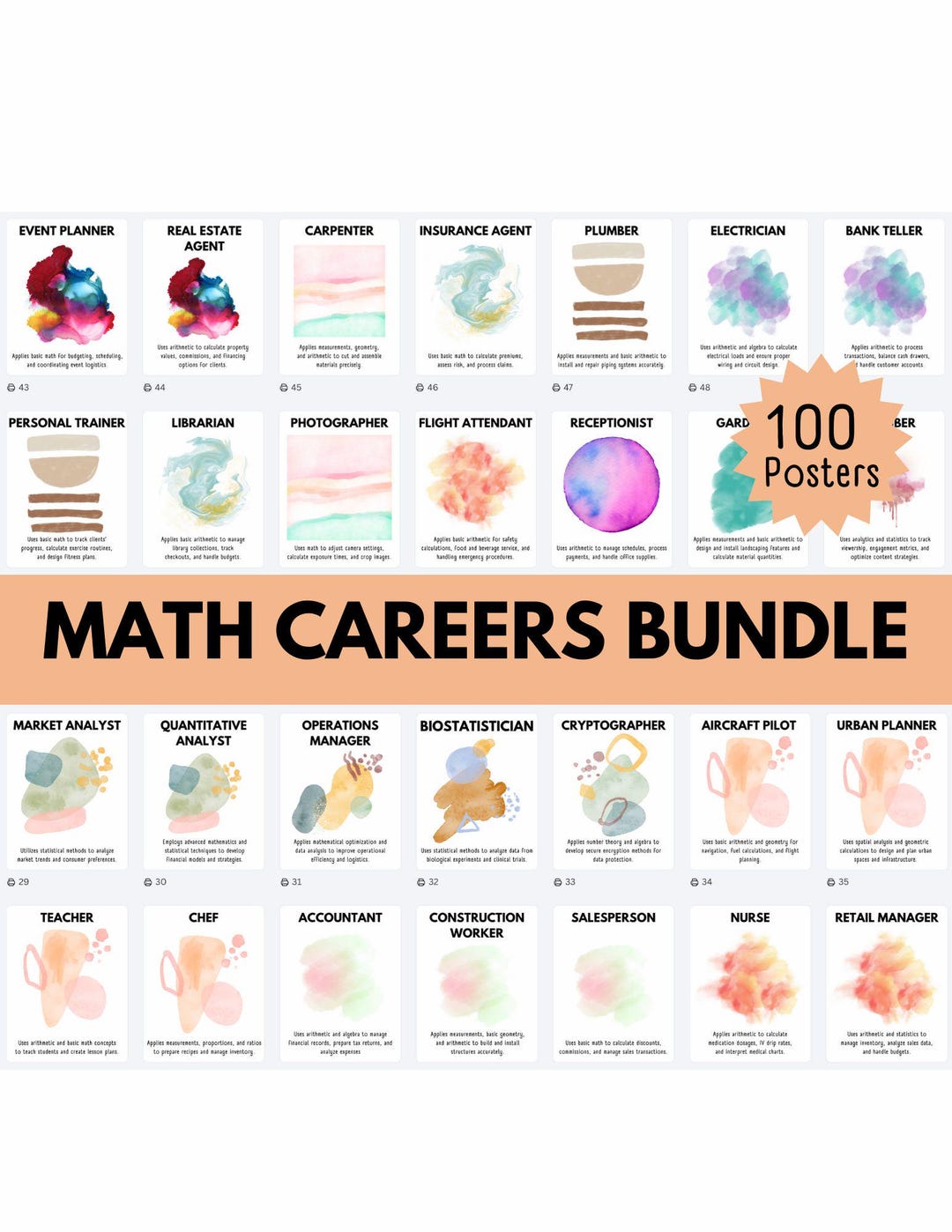 Math Career Jobs Classroom Posters I Abstract Art I Printable Classroom ...