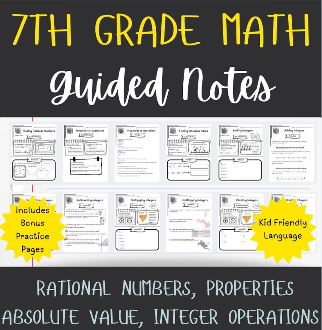Integers Pre-algebra Middle School Math Guided Notes Lessons 7th Grade ...
