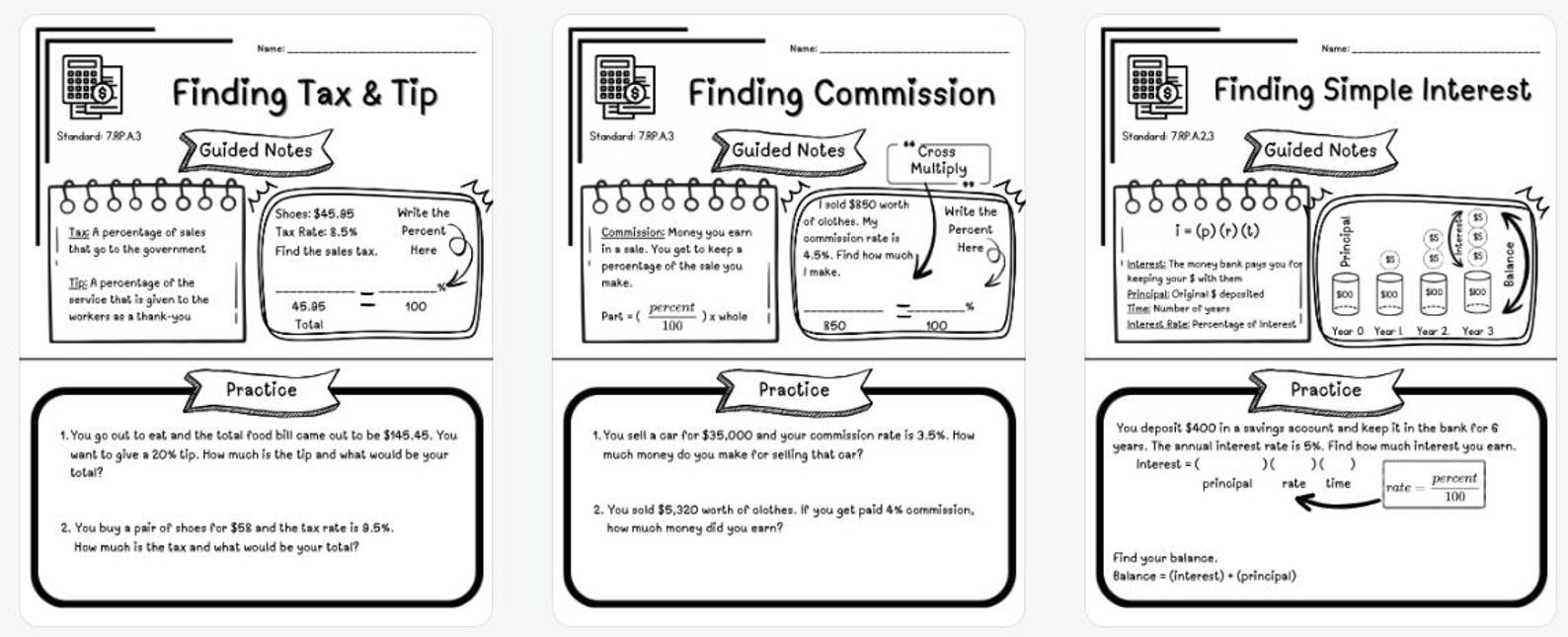 Pre-algebra Middle School Math Guided Notes Lesson 7th Grade Notes ...