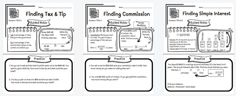 Pre-algebra Middle School Math Guided Notes Lesson 7th Grade Notes ...