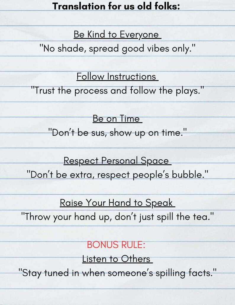 Classroom Rules Poster Back to School Gen Z Slang Class Rules ...