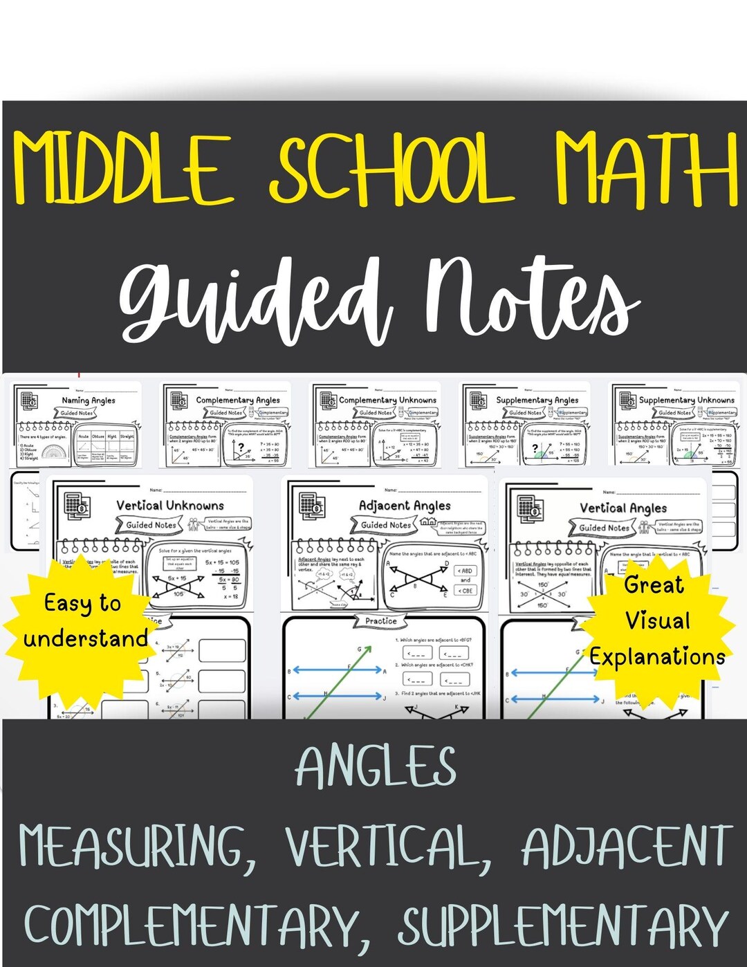 Geometry Angles Complementary Supplementary Vertical Adjacent Pre ...