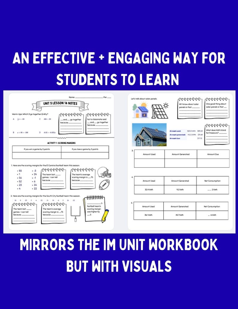 7th Grade IM Math Workbook Unit 5 Lessons 13 - 16 Guided Notes - Unit 5 ...