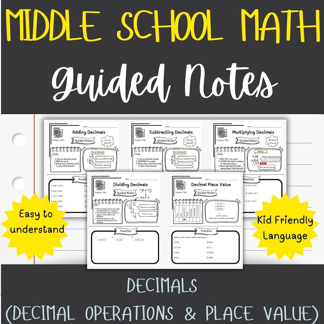 Decimal Operations Place Value Pre-algebra Middle School Review ...