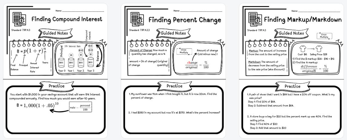 Pre-algebra Middle School Math Guided Notes Lesson 7th Grade Notes ...