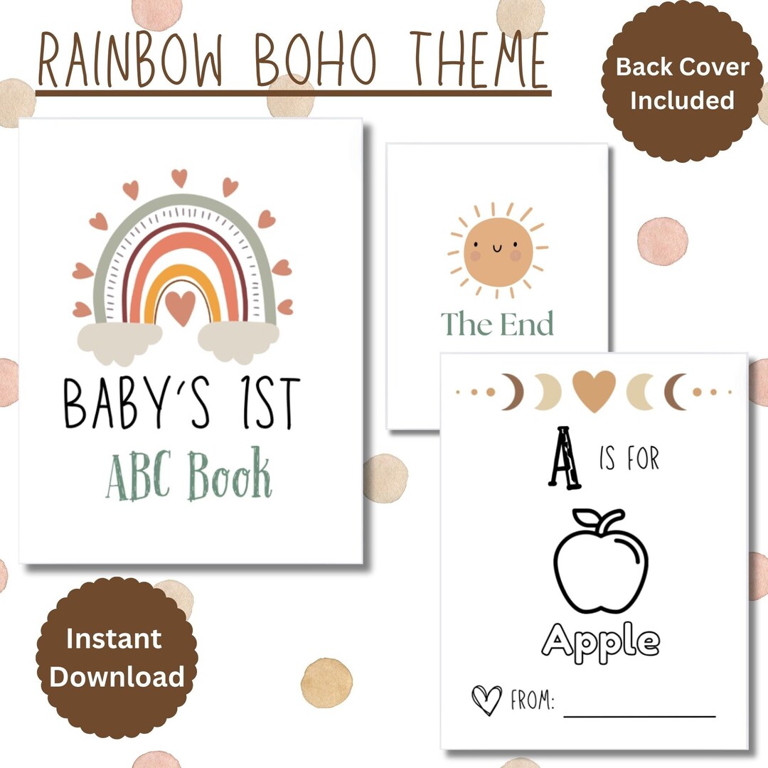 Baby Shower Coloring Games, Boho ABC Baby Rainbow Book, Shower ...