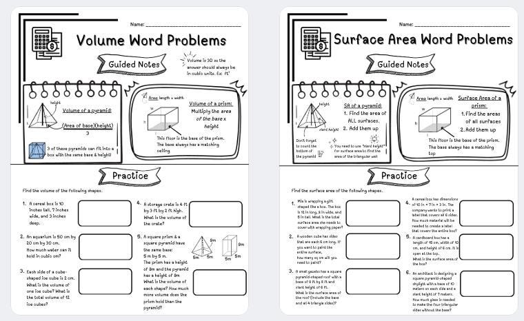 Pre-algebra 7th Grade Middle School Math - Volume Surface Area Prisms ...