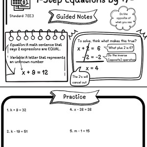 Solving Equations Pre-algebra Middle School Math Guided Notes Lesson ...
