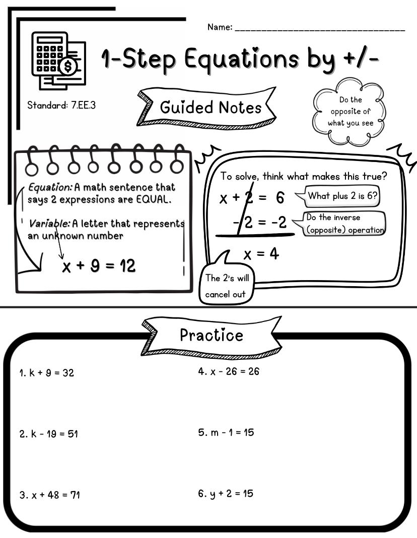 Solving Equations Pre-algebra Middle School Math Guided Notes Lesson ...
