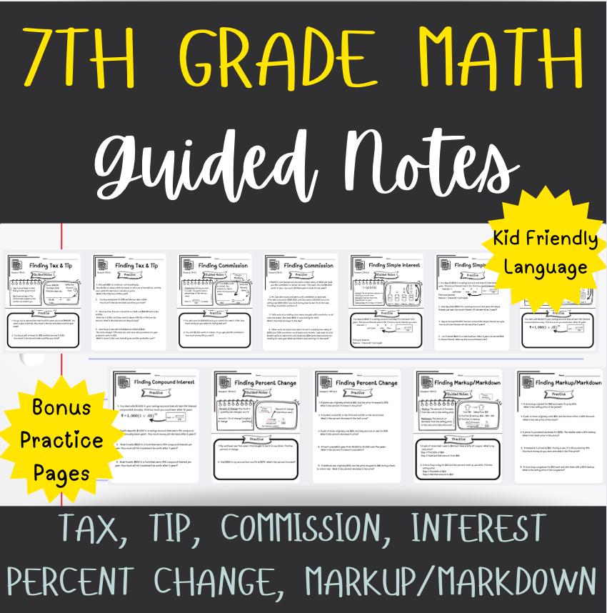 Percents Pre-algebra Middle School Math Guided Notes Lesson 7th Grade ...